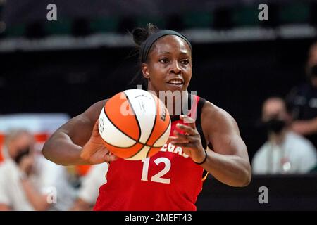 Las Vegas Aces' Chelsea Gray starts the fast break during the the WNBA ...