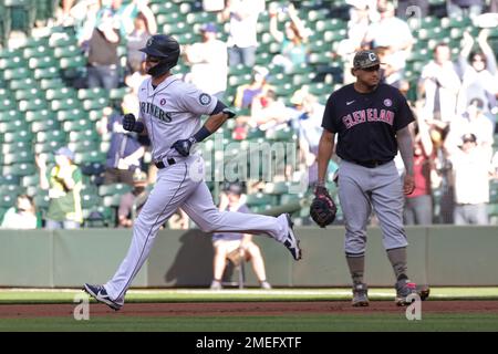 Seattle Mariners' Mitch Haniger runs after hitting a double off Oakland ...