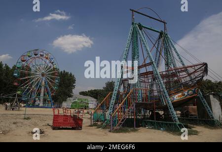 deserted due to covid 19. Fun Fair ride at Rainbow park Amusements ...