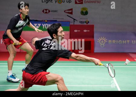 South Korea's Choi Sol-gyu, top, and Seo Seung-jae play against Canada ...