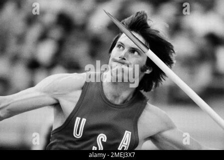 Bruce Jenner competing in the decathlon at he1976 US Olympic Track and ...