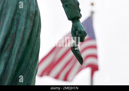 Hannah Duston statue in Haverhill, Massachusetts. Digital photograph ...