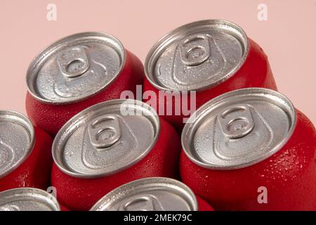 Group of aluminum soda cans, chilled, frozen and with water drops Stock ...