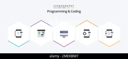 Coding And App Development 25 Flat icon pack including app. program. lab. os. mac Stock Vector ...