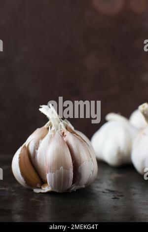 Garlic bulbs on a marble tray, garlic, raw garlic, Allium sativum Stock ...