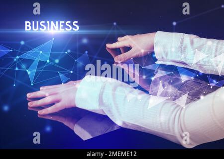 Businessman touching huge screen concept Stock Photo - Alamy