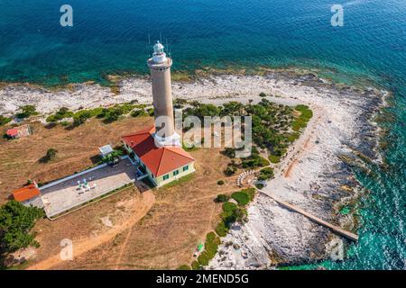 Aerial panoramic view of Veli Rat lighthouse of on the island of Dugi ...