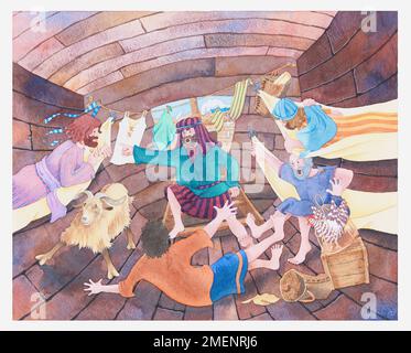 Illustration From The Story Of Jonah And The Whale - Jonah Being Cast ...