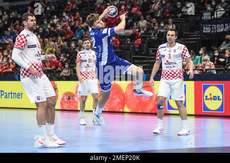 Sigvaldi Gudjonsson (Iceland) against Croatia. EHF Euro 2022. Main ...