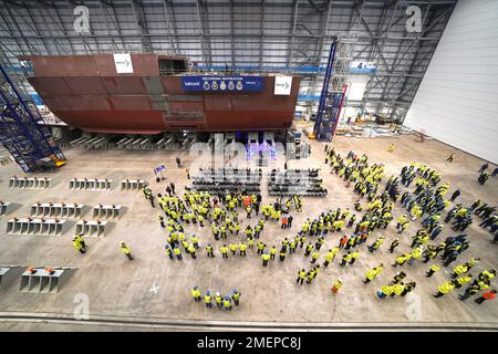 Workers look on at HMS Ventura in the Ventura building which will house ...