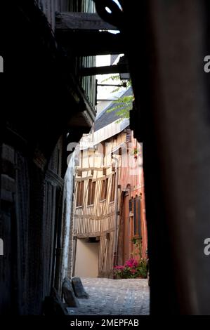 Cobbled alley along medieval houses and the urban charm of Bamberg, in ...