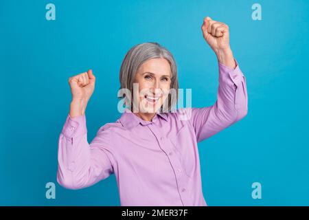 Photo of cheerful glad girl with bob hairstyle wear khaki t-shirt ...
