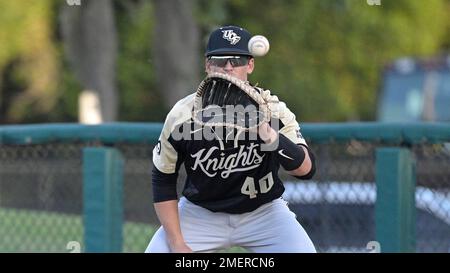 Central Florida first baseman Ben McCabe (40) throws during an NCAA ...
