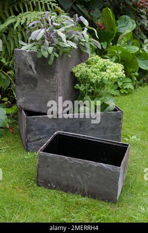 Slate box planters Stock Photo - Alamy
