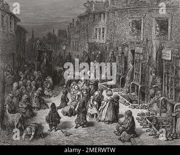 19th century illustration 'Poverty'. After miniature from a manuscript ...