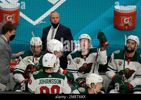 Minnesota Wild head coach Dean Evason looks on in the first period of ...