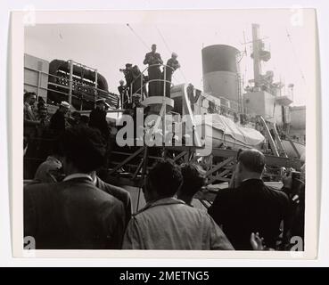 Survivors of the ditched flying boat 'Bermuda Sky Queen' are brought to ...