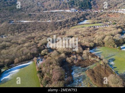 An aerial view of the former Ty Llwyd Quarry (right of frame) near to ...