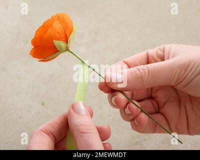 Papercraft. DIY Paper Ranunculus wrapping the stem Stock Photo - Alamy