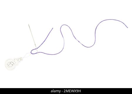 Threaded tapestry needle with needle threader Stock Photo - Alamy