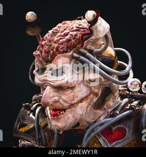 Creepy monster wearing scary mask with fake blood and stringy hair ...