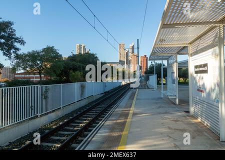 Spain Benidorm train station Alicante Metropolitan electric TRAM at the ...