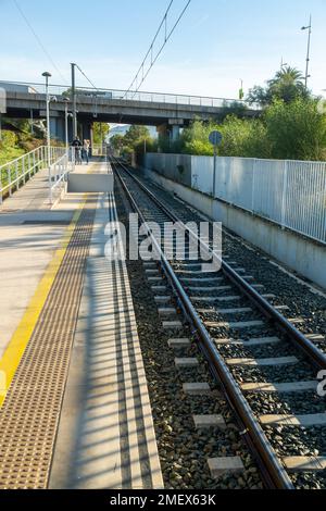 Spain Benidorm train station Alicante Metropolitan electric TRAM at the ...