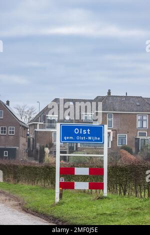 Olst Wijhe, The Netherlands - January 21, 2023: Name sign and ferry ...