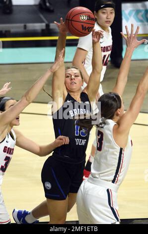 BYU guard Paisley Harding (13) attempts a layup during the second half ...