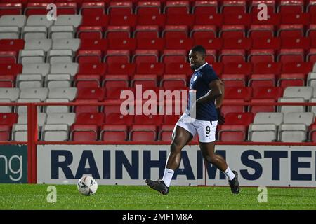 Lee Ndlovu #9 of Boreham Wood applauds the fans at the end of the ...