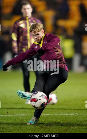 Derby County's Liam Thompson warming up wearing a t-shirt supporting ...
