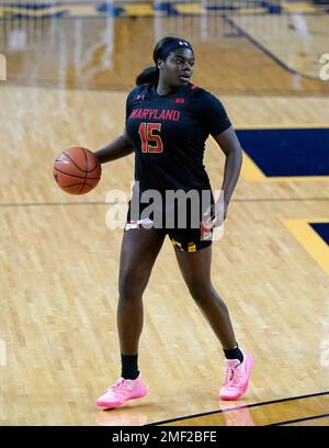 Maryland guard Ashley Owusu controls the ball during a college ...