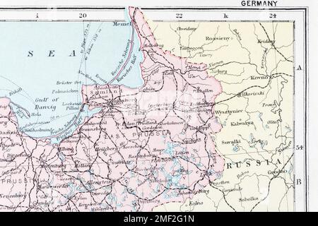 1913 Atlas map of German East Prussia & town of Konigsberg ...