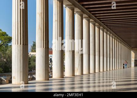 A picture of the Stoa of Attalos as seen from inside its colonnade ...