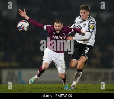 Derby County's Tom Barkhuizen (left) celebrates scoring the third goal ...
