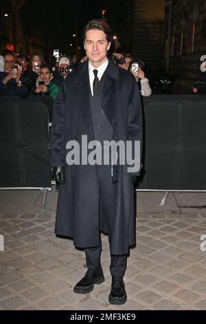 Lucas Bravo arriving at Armani Prive show during Haute Couture Fashion ...