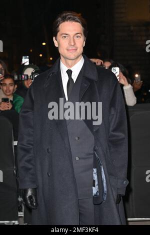 Lucas Bravo arriving at Armani Prive show during Haute Couture Fashion ...