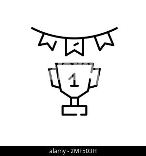 First place cup with garland. Pixel perfect, editable stroke line icon ...