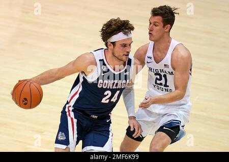 BYU guard Trevin Knell (21) celebrates after scoring a 3-pointer ...