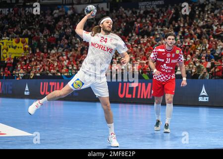 Mikkel Hansen (Denmark) against Croatia. EHF Euro 2022. Semifinals ...