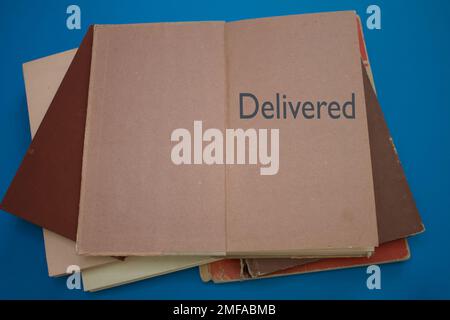 Delivered word in opened book with vintage, natural patterns old ...