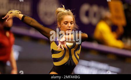 LSU gymnast Reagan Campbell competes during an NCAA gymnastics meet ...