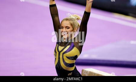LSU gymnast Reagan Campbell competes during an NCAA gymnastics meet ...