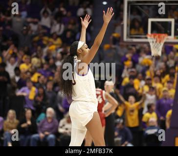 LSU forward Angel Reese (10) grabs a rebound during the first half of ...