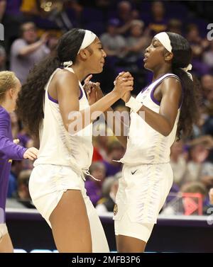 LSU guard Flau'jae Johnson and forward Sa'Myah Smith (5) battle for the ...