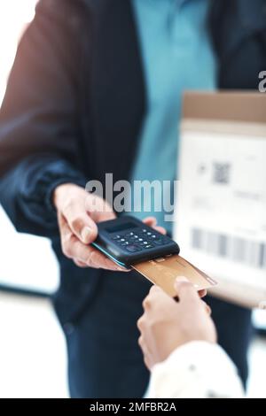 We make payment as easy as that. an unrecognizable delivery man ...