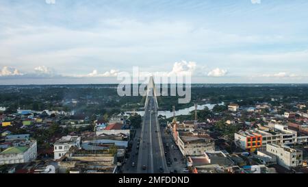 Aerial view of Siak Bridge IV (Abdul Jalil Alamuddin Syah Bridge) above ...