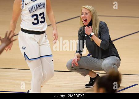 Villanova head coach Denise Dillon looks on during the first half of a ...