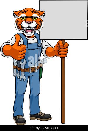 Tiger Painter Handyman Mechanic Plumber Cartoon Stock Vector Image ...