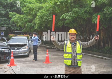 Traffic Man directing traffic after Crash Accident on the Road. Traffic ...